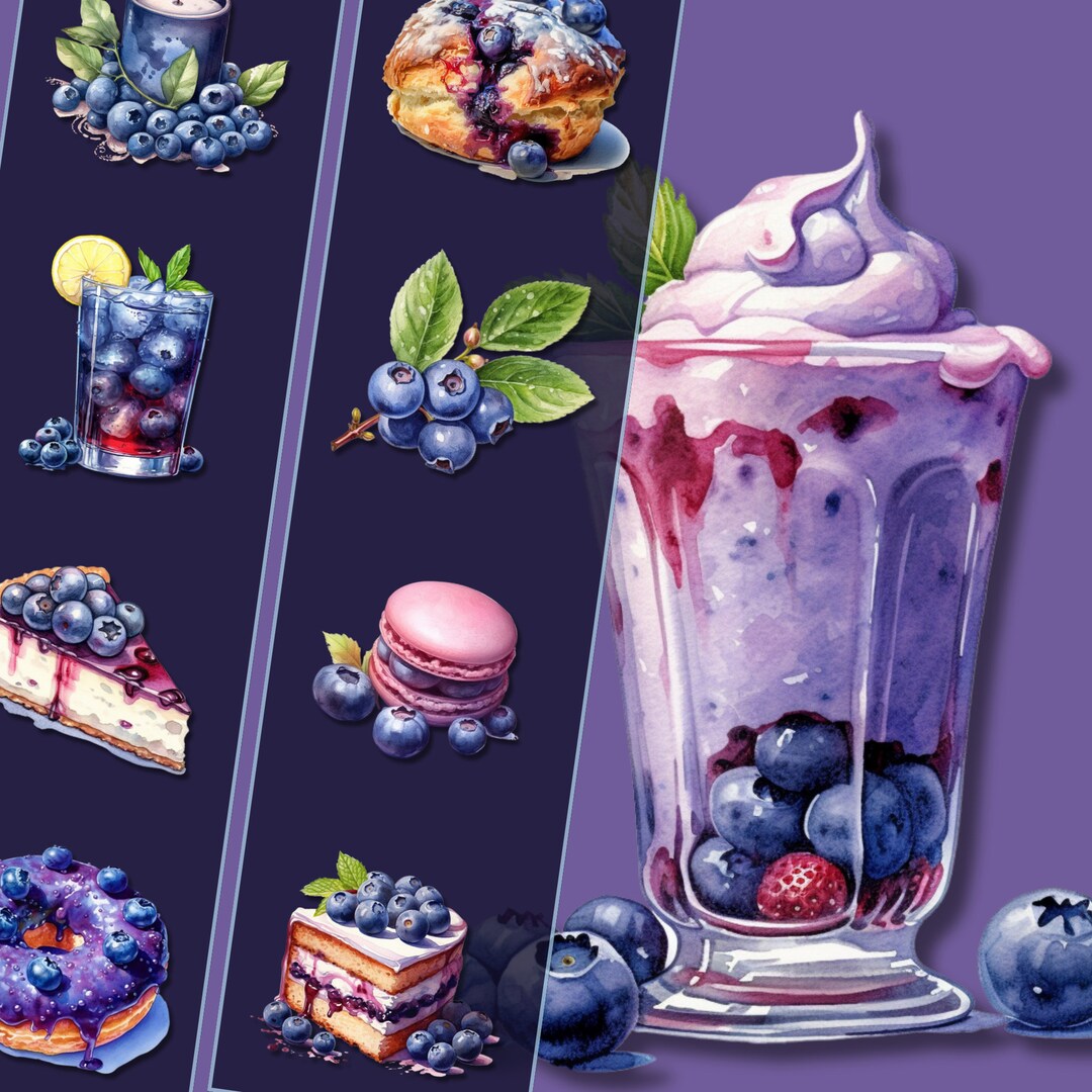 Blueberry Themed Clipart PNG, Blueberry Clipart Instant Download ...