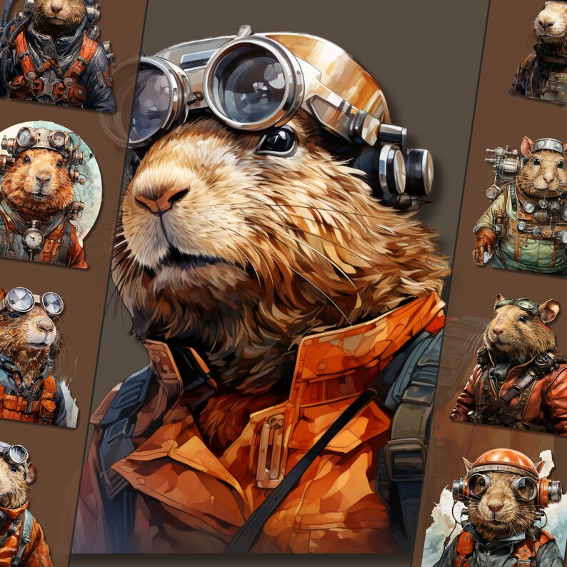 Steampunk Capybara Clipart Bundle PNG Clipart Mechanical - Etsy