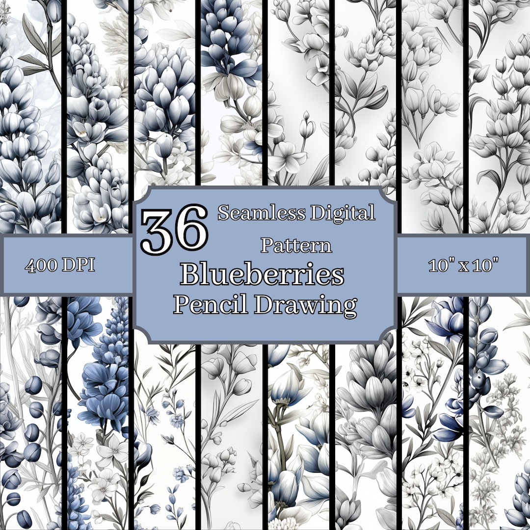 Bluebonnet Pencil Drawing Seamless Patterns Bundle, High-resolution 400 ...