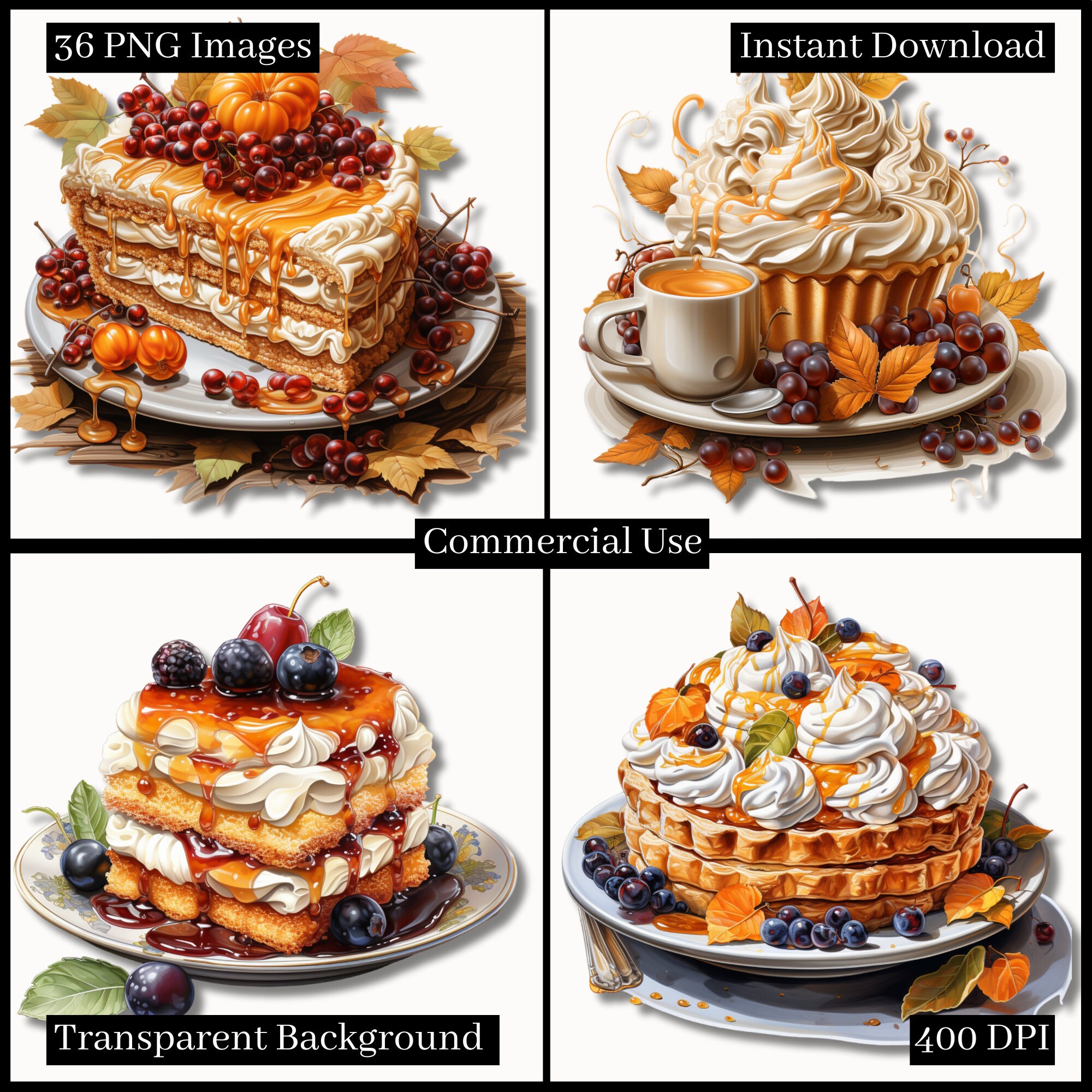 Autumn Desserts Clipart Bundle Delectable Seasonal Treats, PNG Files ...