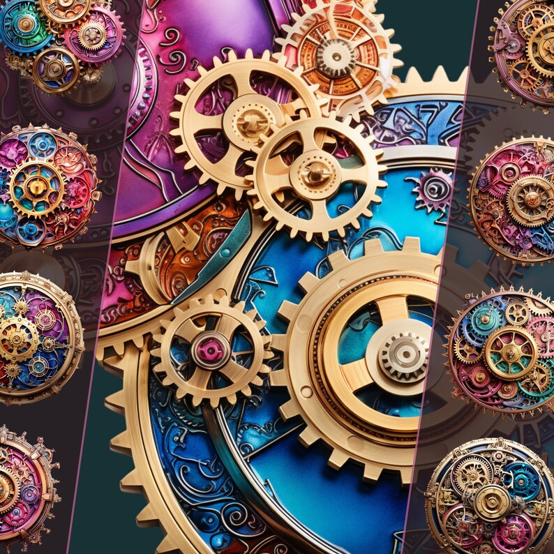 Iridescent Steampunk Cogs and Gears Clipart Bundle, PNG, Digital Art ...