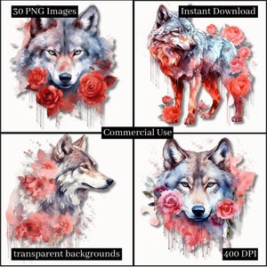 Rose Wolf Clipart Bundle - High-resolution PNG Files, Instant Download ...