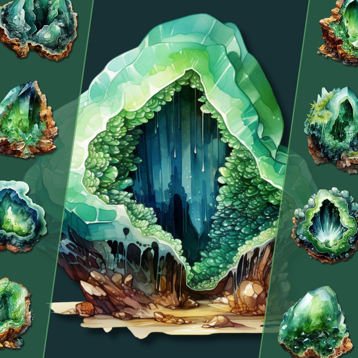 Green Geode Clipart Bundle PNG Ideal for Digital Artjunk - Etsy