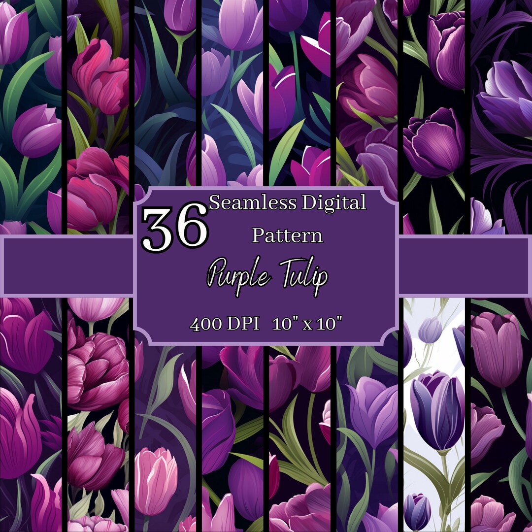 Purple Tulip Seamless Patterns Bundle, High-resolution 400 DPI, 10x10 ...