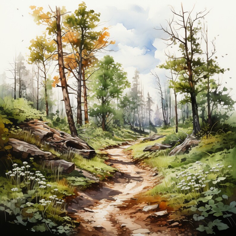 Springtime Forest Path Clipart Bundle Enchanting Nature - Etsy