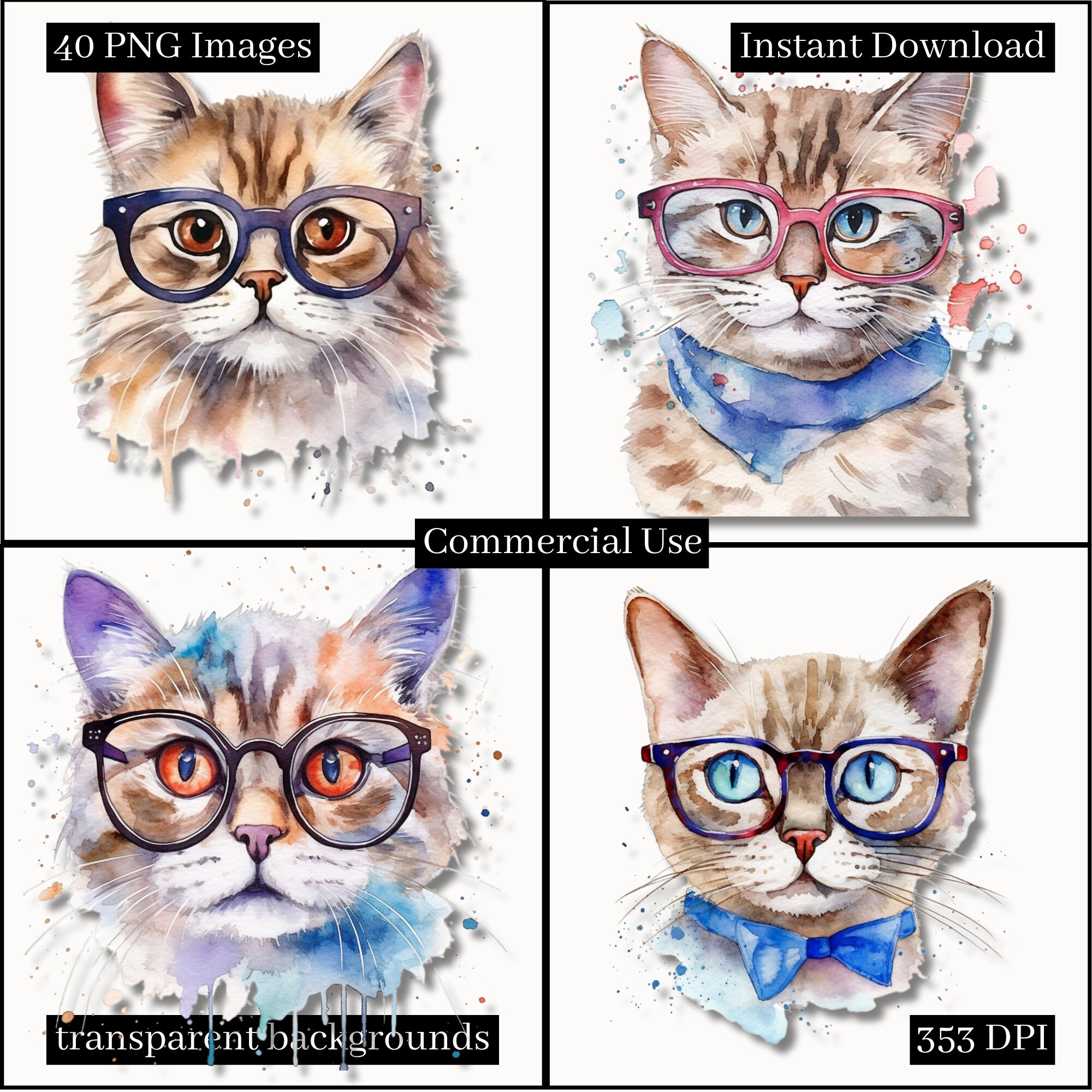 Cats Wearing Glasses Clipart Collection PNG Graphics, Transparent ...