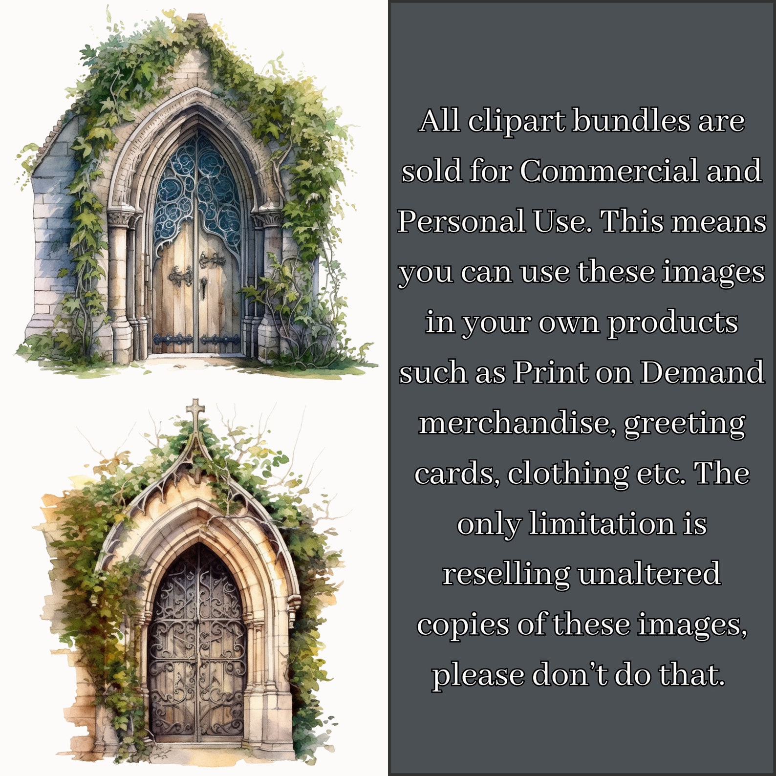Overgrown Gothic Church Door Clipart Bundle PNG Digital Art - Etsy
