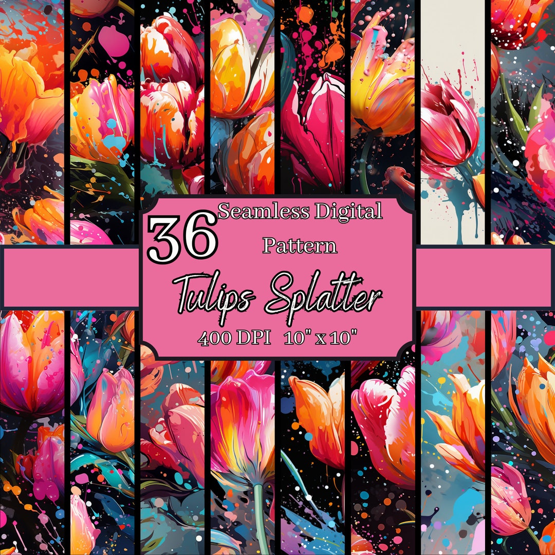 Tulips Splatter Seamless Patterns Bundle, High-resolution 400 DPI ...
