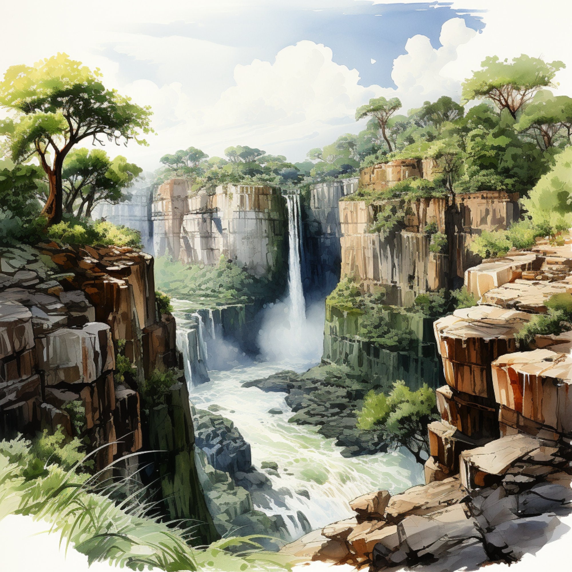 African Waterfalls Clipart Bundle PNG Files, 400 DPI, for Personal and ...