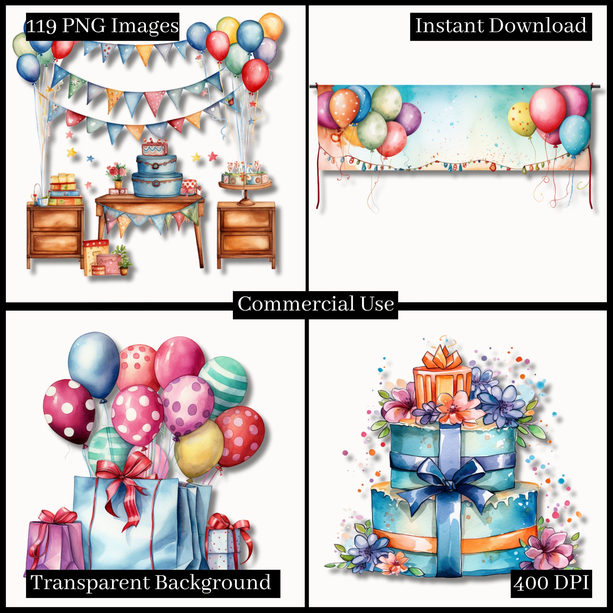 Birthday Party Clipart Bundle Celebratory Illustrations - Etsy