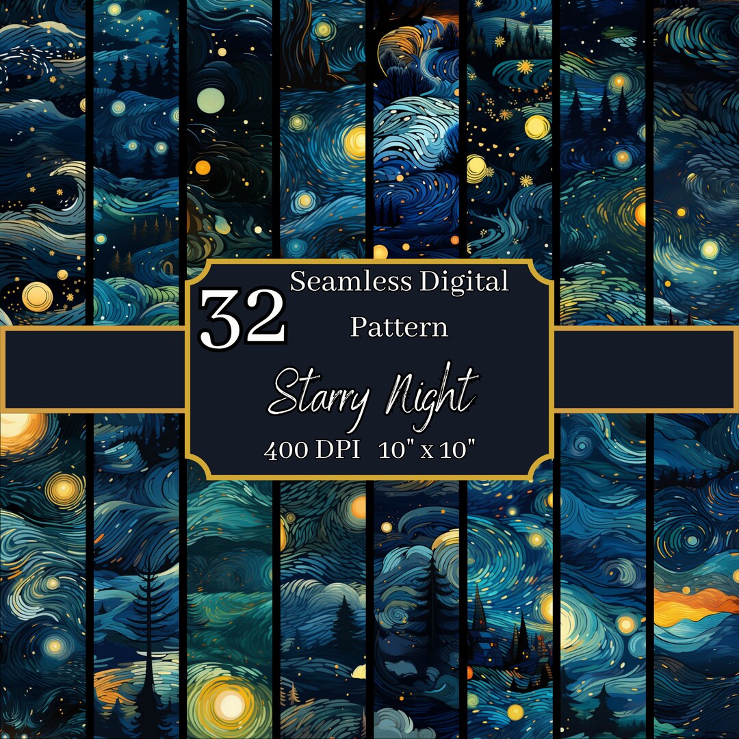 Starry Night Seamless Patterns Bundle, High-resolution 400 DPI, 10x10 ...