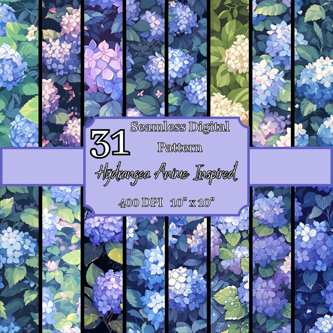 Hydrangea Anime-inspired Seamless Patterns Bundle, Colorful 400 DPI ...