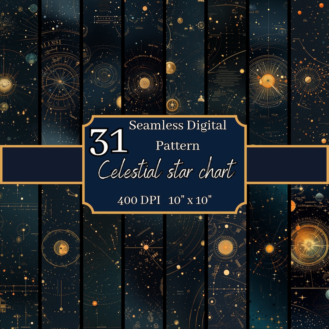 Celestial Star Chart Seamless Patterns Bundle, Astronomical 400 DPI ...