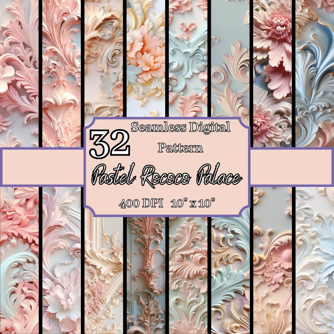 Pastel Rococo Palace Seamless Patterns Bundle, High-resolution 400 DPI ...