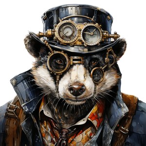 Steampunk Badger Clipart Bundle, PNG Clipart, Vintage Mechanized ...
