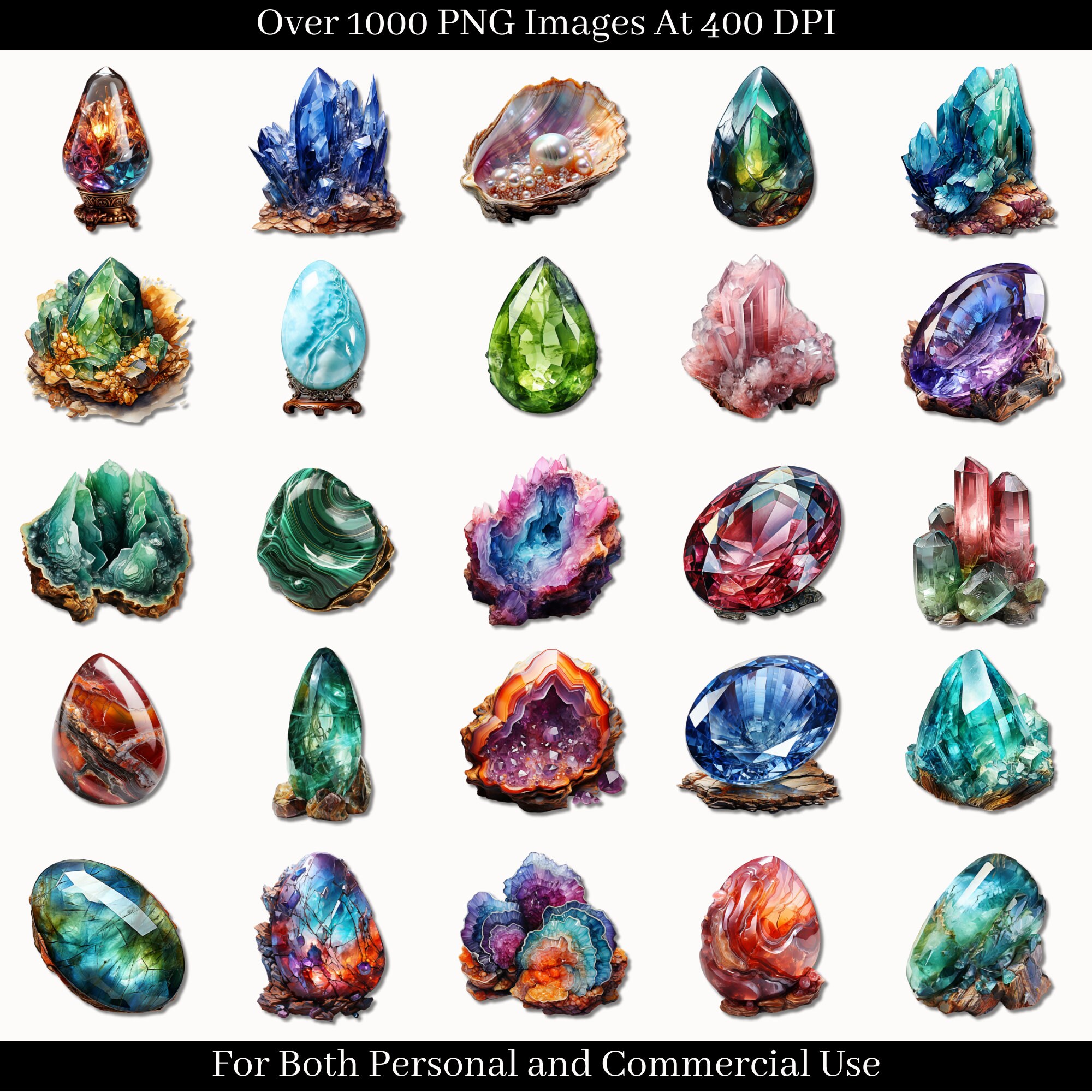 Mega Gemstone Clipart Bundle, Over 1000 PNG Images, Ultimate Gemstone ...