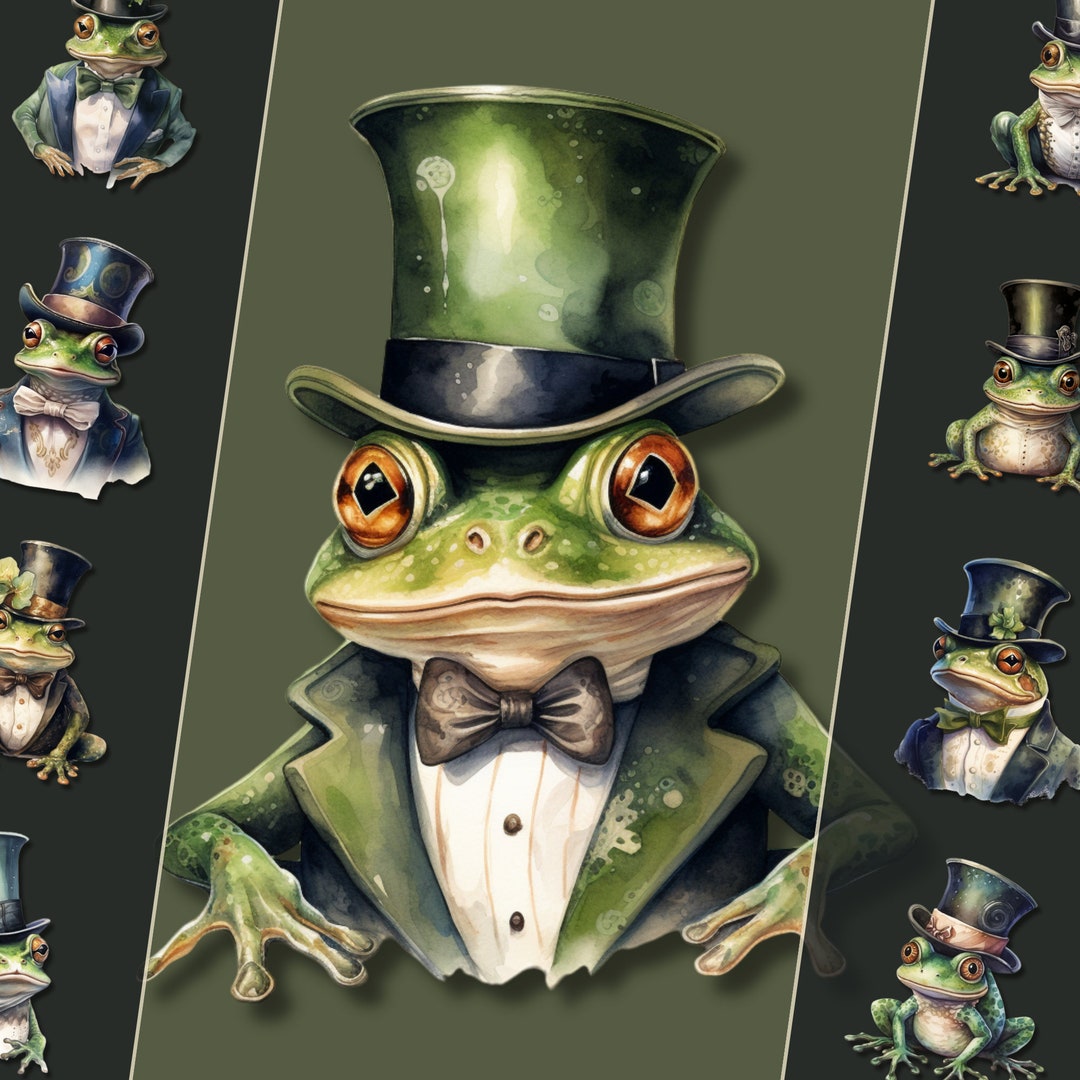 Top Hat Frog Clipart Bundle, PNG Format, Artistic Creations, Junk ...