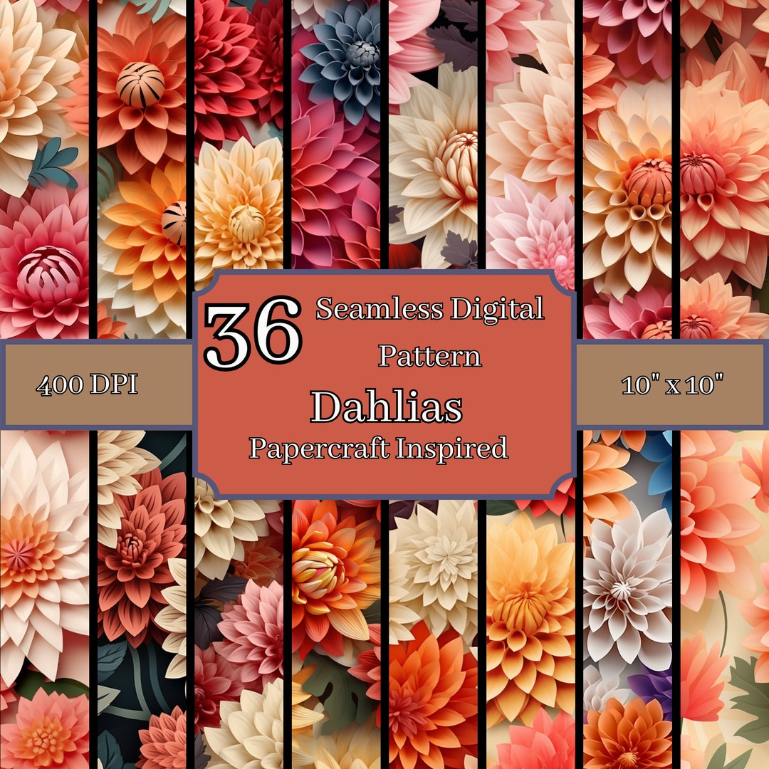 Dahlias Papercraft Inspired Seamless Patterns Bundle, High-resolution ...