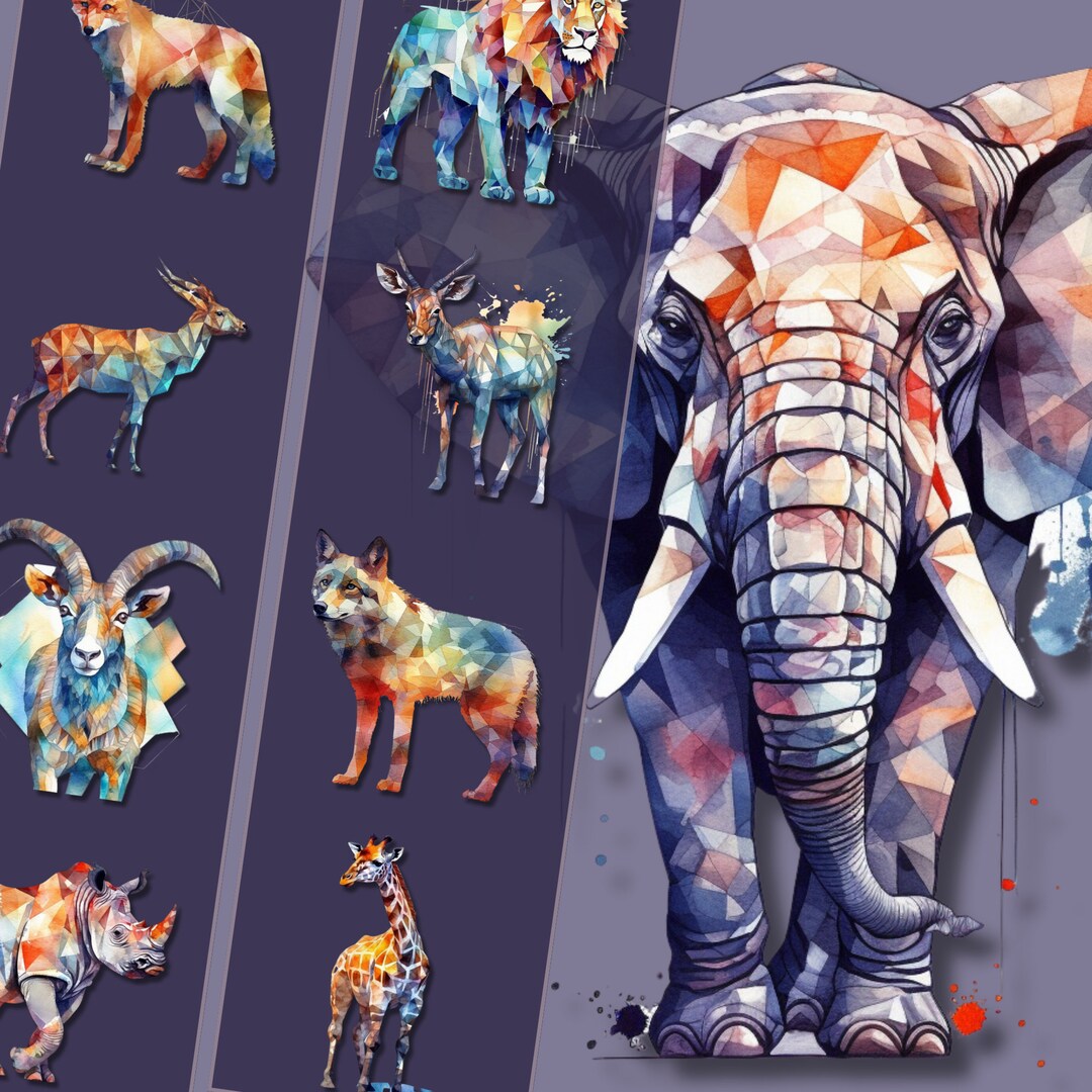 Geometric Animals Clipart Bundle - High-resolution PNG Files, Instant ...