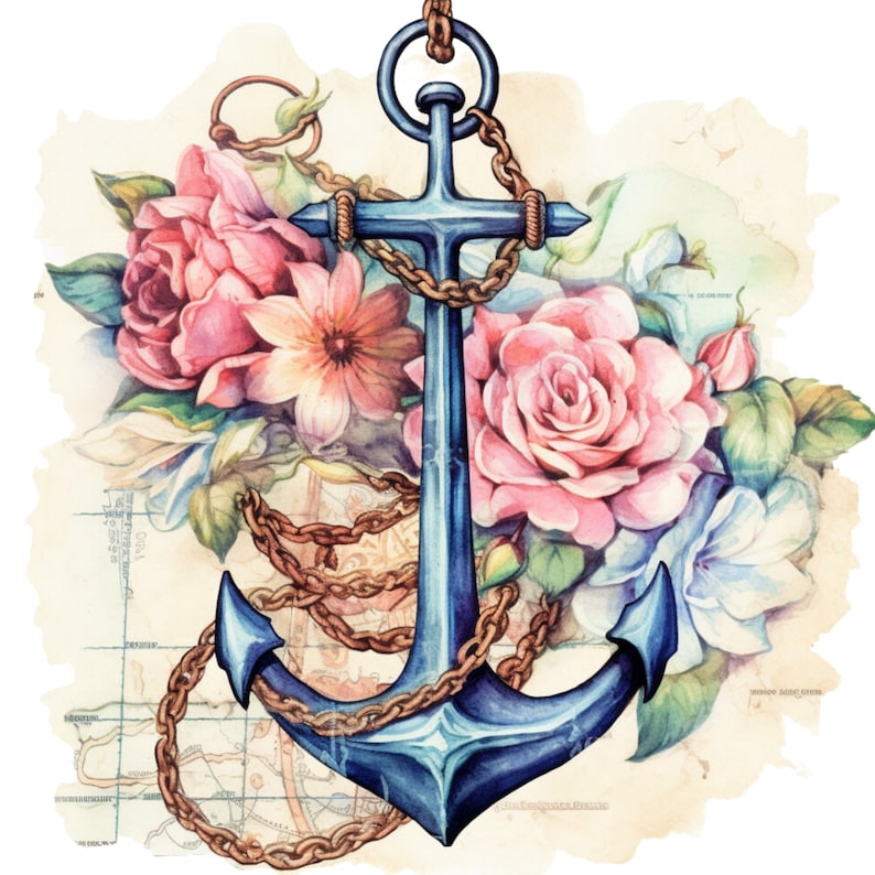 Rose Anchor Clipart Collection PNG Graphics Perfect for DIY - Etsy