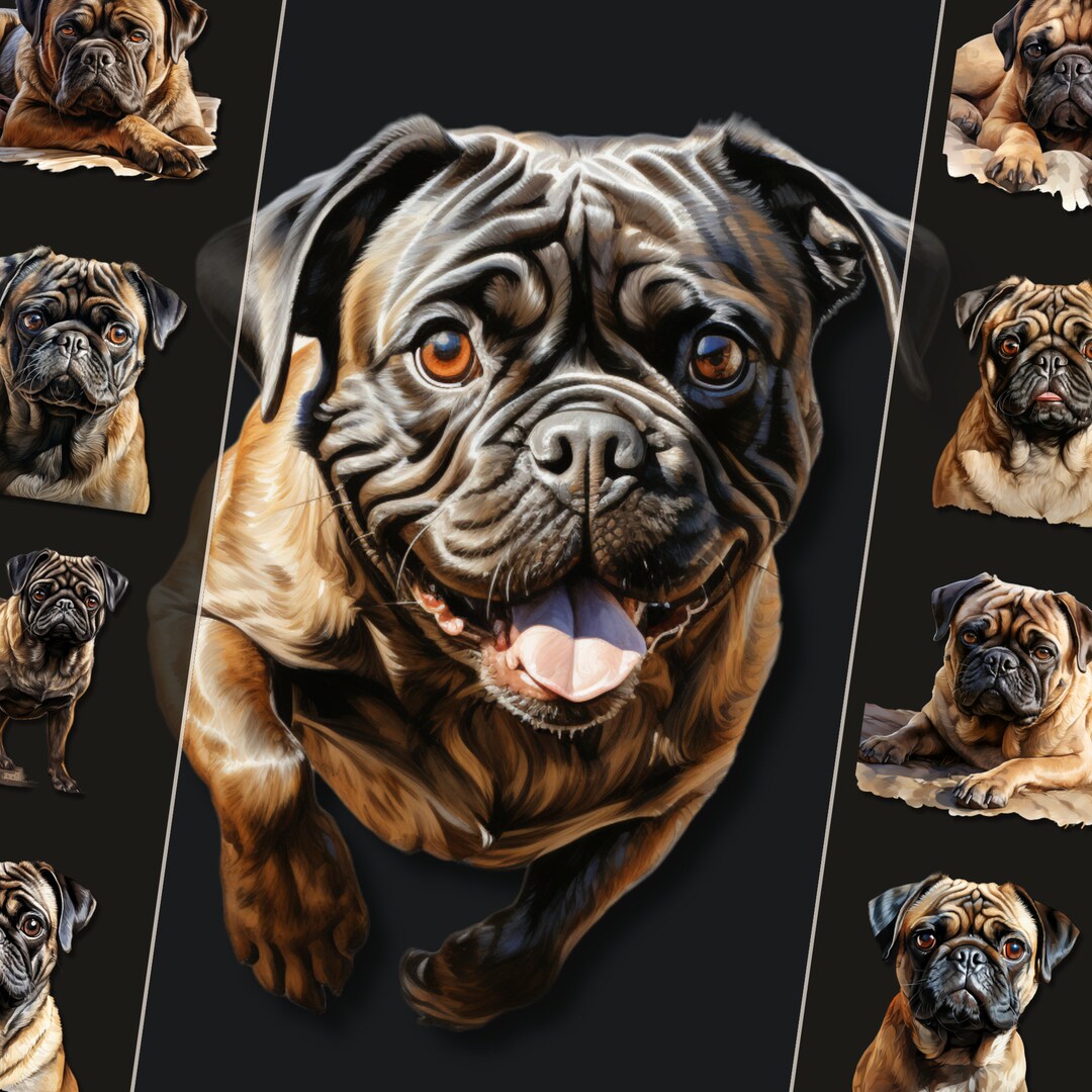 Pug Clipart Bundle - Charming Pug Dog Illustrations, High-resolution ...