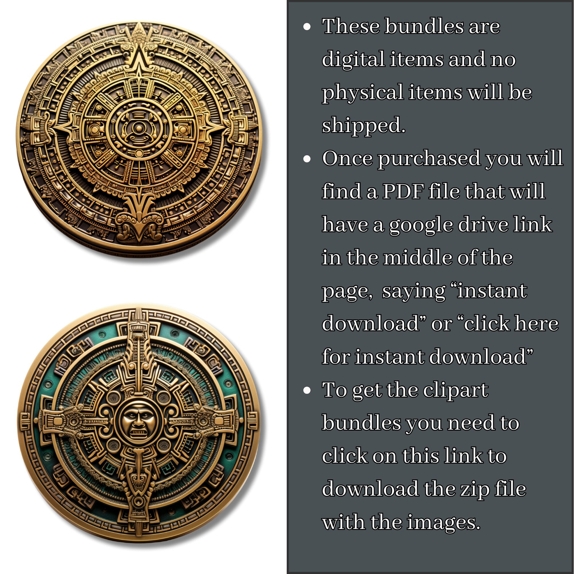 Aztec Gold Coins Clipart Bundle PNG Format for Personal & Commercial ...