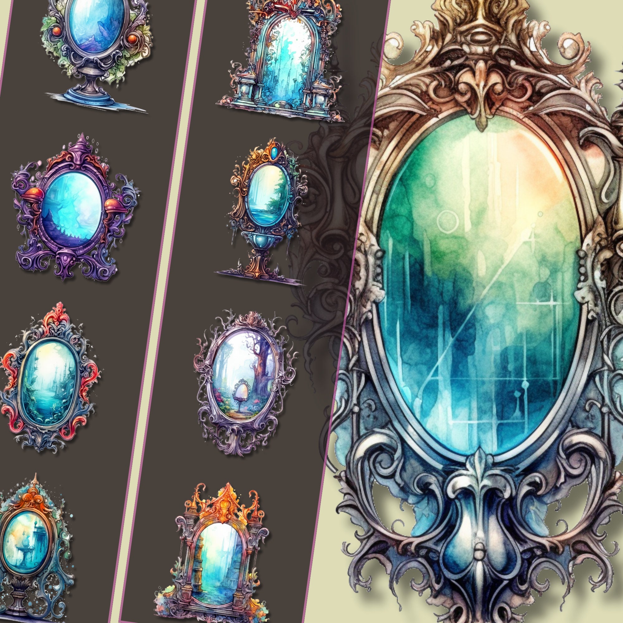 Magic Mirror Clipart Bundle Enchanting Reflections, High-resolution PNG ...