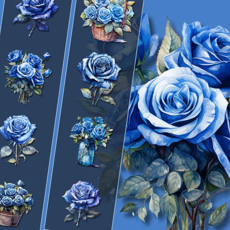 Blue Rose Clipart Bundle High-resolution PNG Files Instant - Etsy