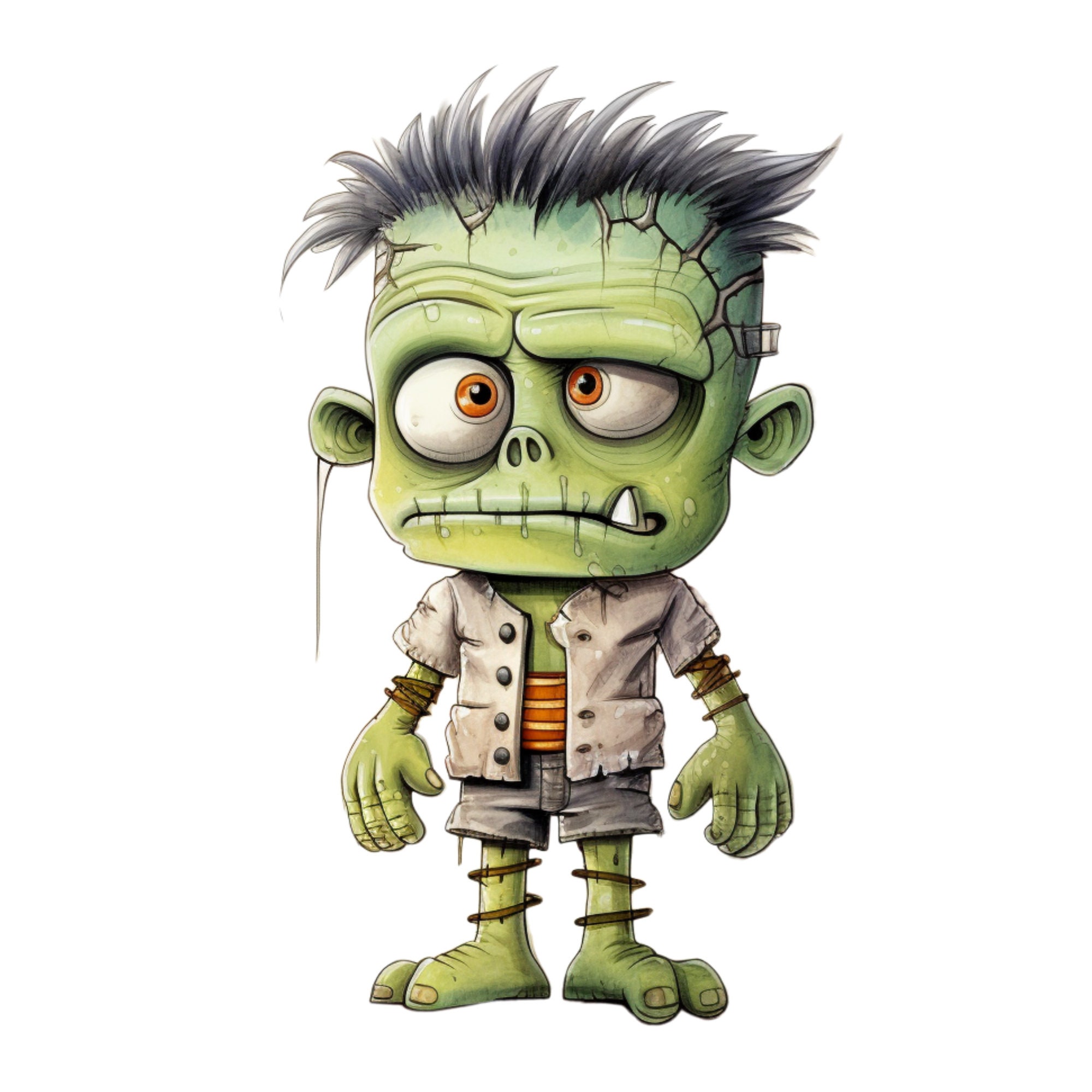 Cute Cartoon Frankenstein Monster Clipart Bundle, PNG, for Digital Art ...