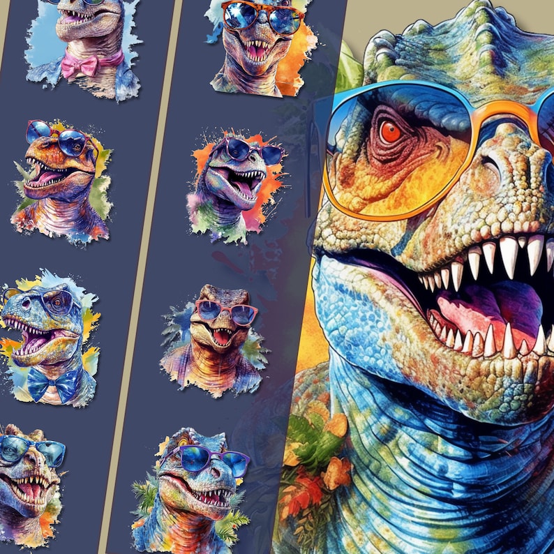 Cool T-rex Clipart Bundle Trendy Dinosaur Illustrations, PNG Files ...
