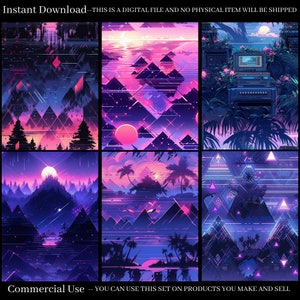 Synth Wave Pixel Art Seamless Patterns Bundle, High-resolution 400 DPI ...