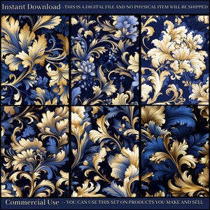 Royal Blue and Gold Damask Seamless Patterns Bundle, High-resolution ...