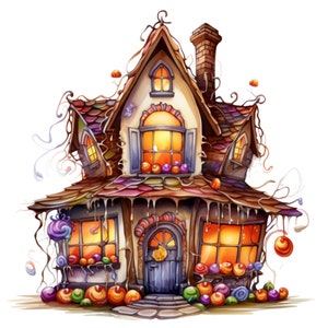 Cute Cartoon Halloween Candy House Clipart Bundle, PNG, for Digital Art ...