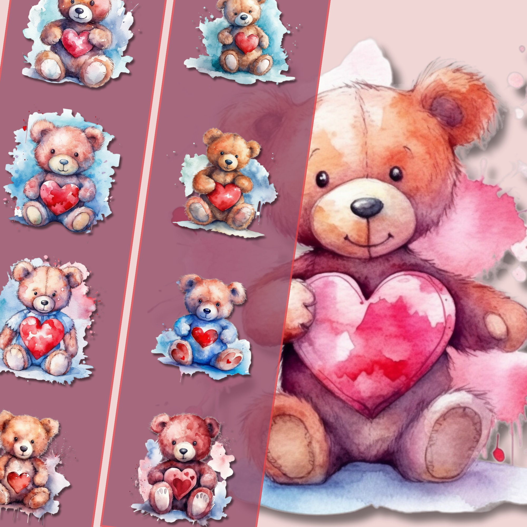 Teddy Bear With Heart Clipart Set PNG Images HD 400 DPI, Love-themed ...