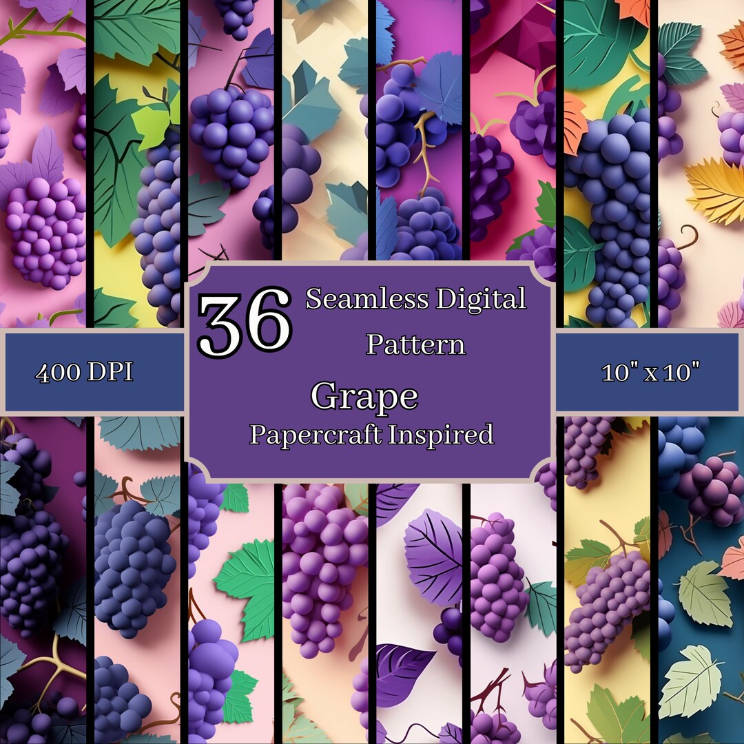 Grapes Papercraft Inspired Seamless Patterns Bundle, High-resolution ...