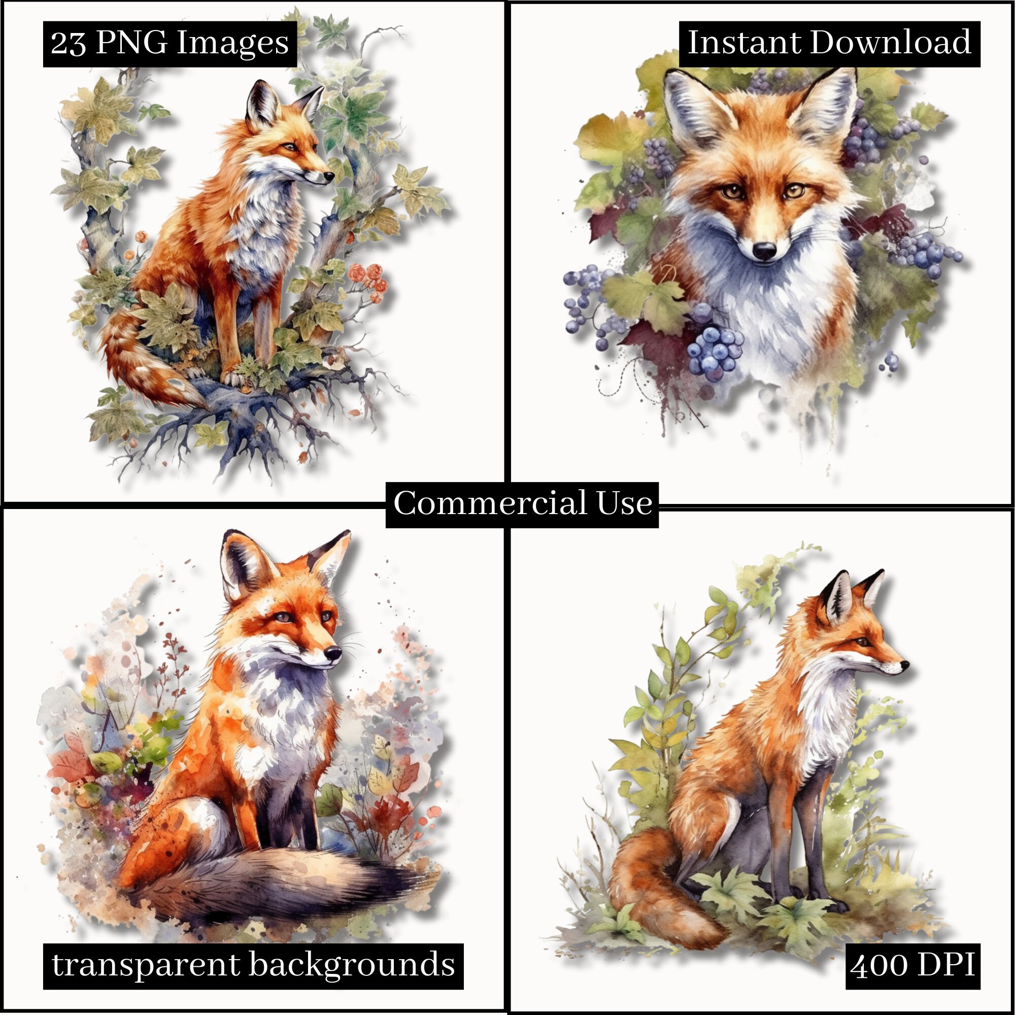 Hedgerow Fox Clipart Bundle Whimsical Fox Illustrations PNG - Etsy