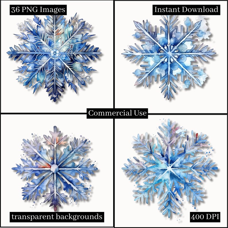 Snowflake Clipart Collection PNG Graphics Transparent - Etsy