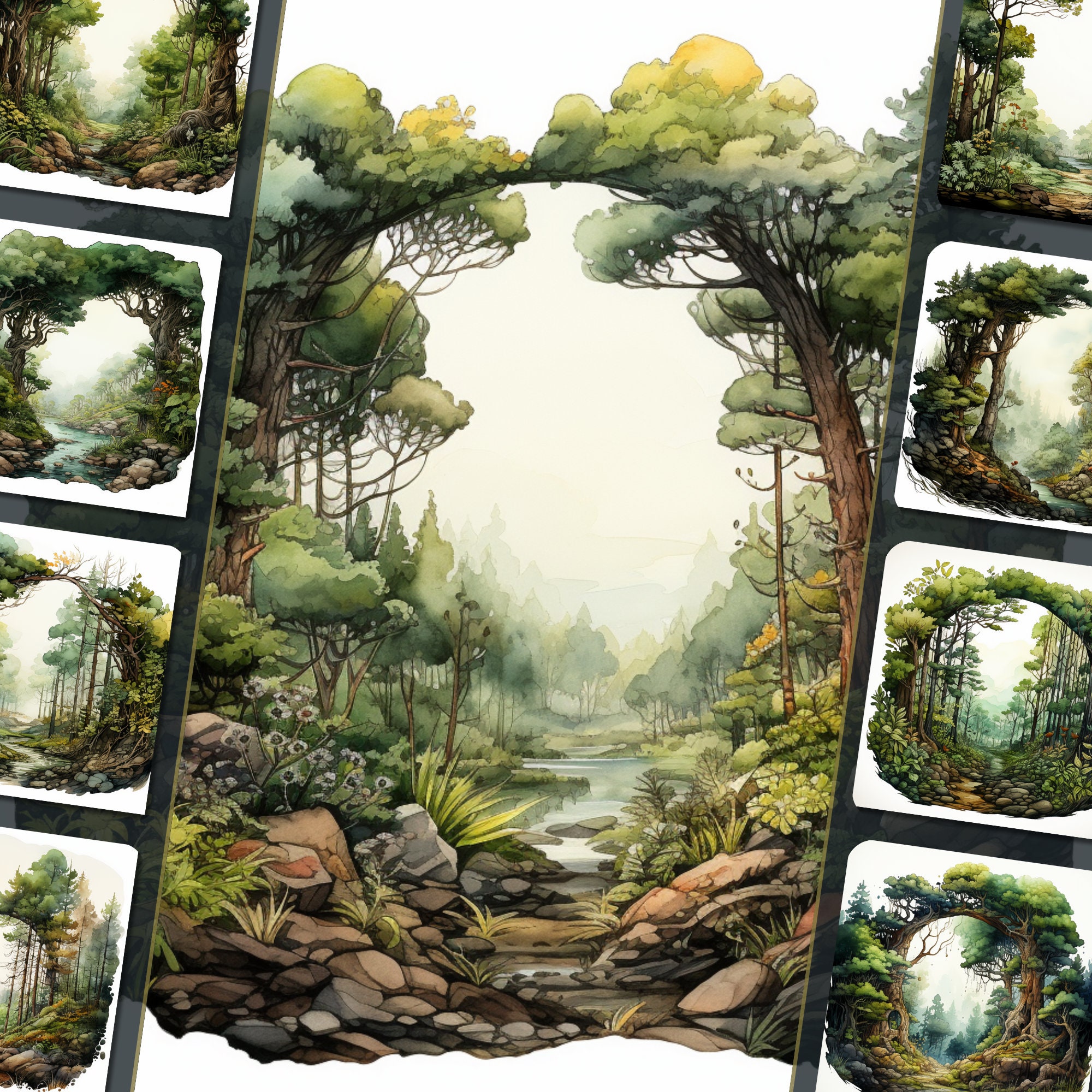 Forest Frame Clipart Bundle PNG Ideal for Digital Art Junk - Etsy