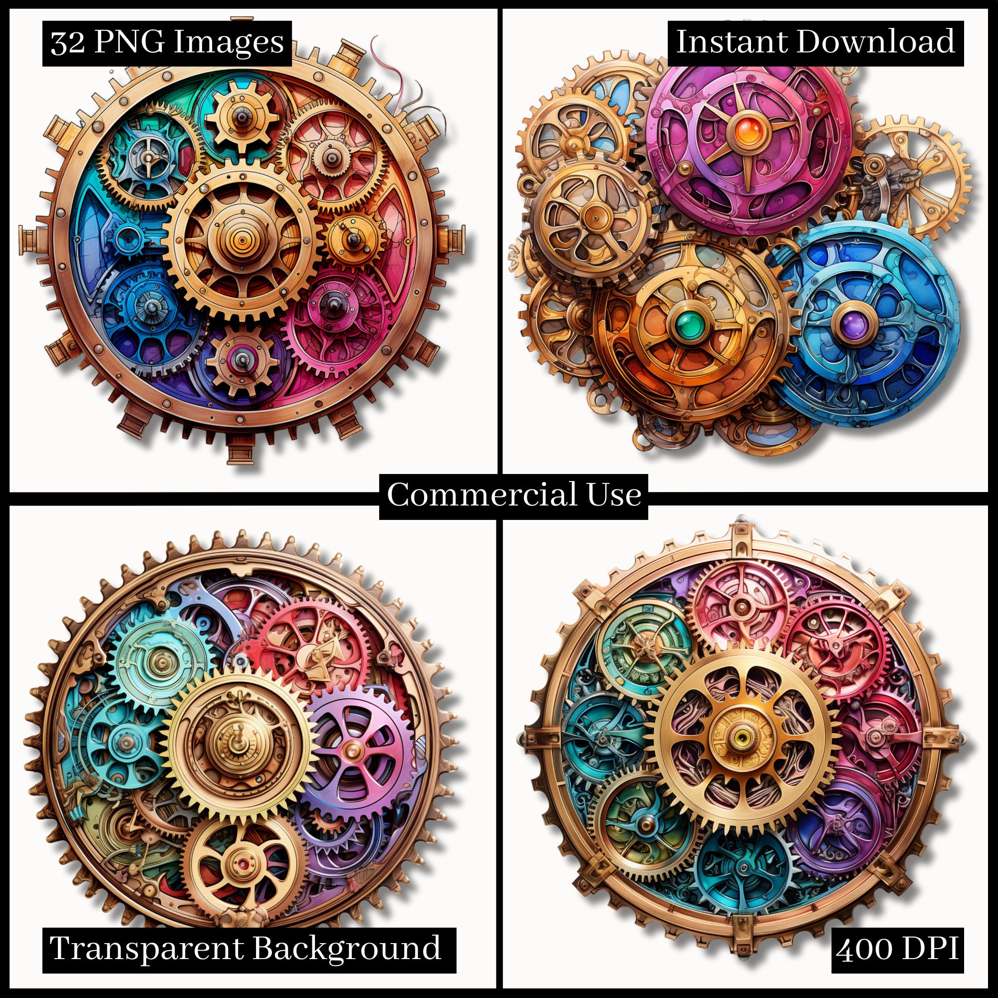 Iridescent Steampunk Cogs and Gears Clipart Bundle PNG - Etsy Australia