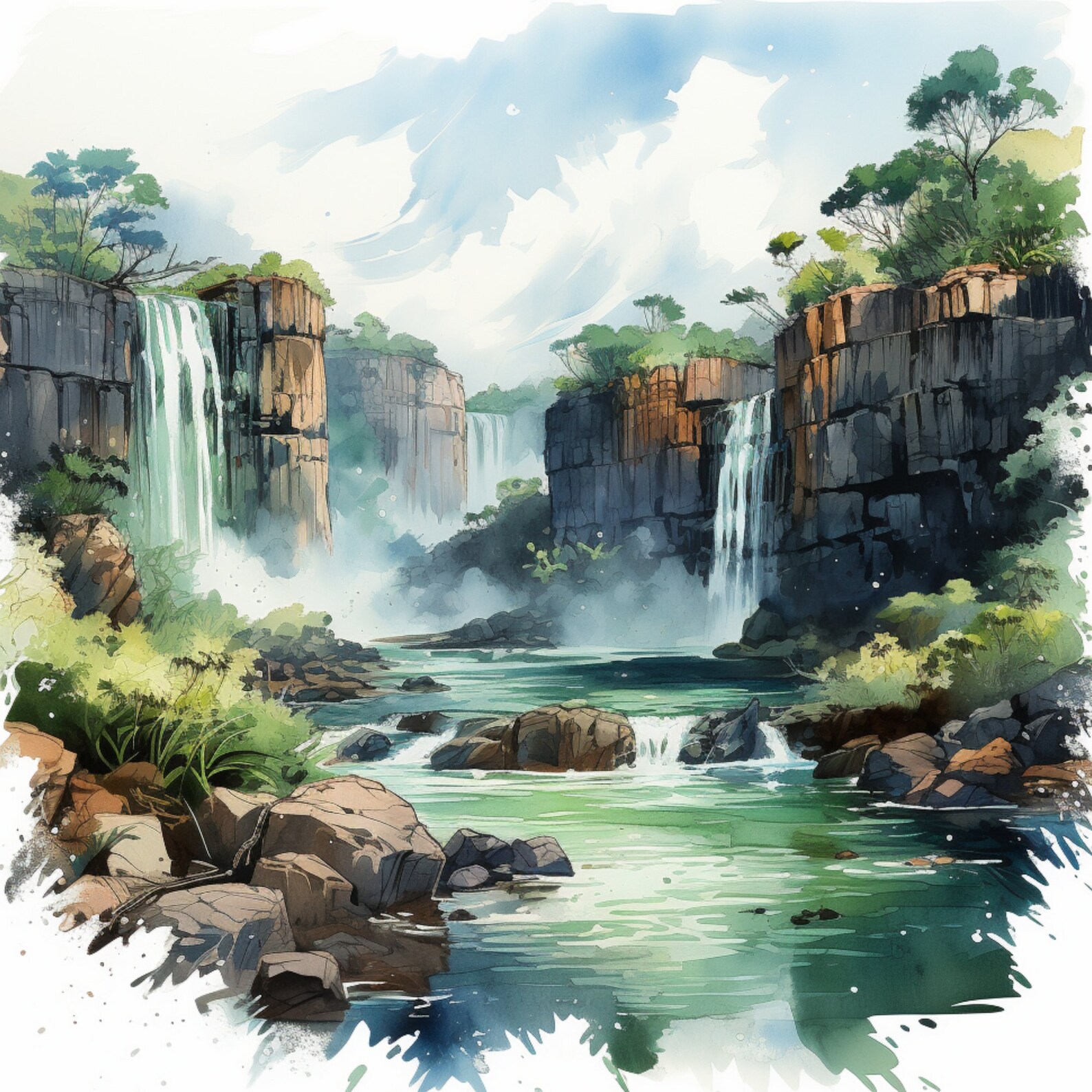 African Waterfalls Clipart Bundle PNG Files, 400 DPI, for Personal and ...