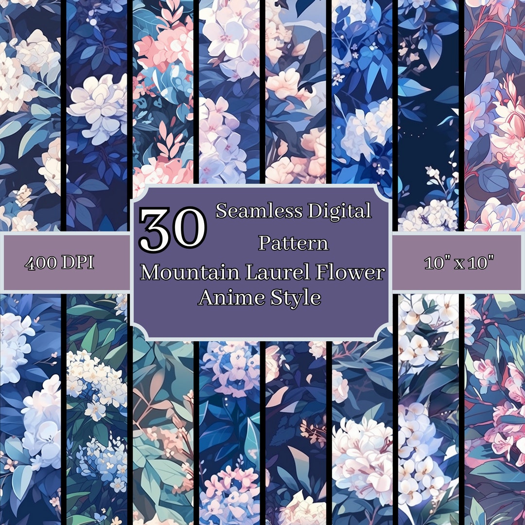 Mountain Laurel Flower Anime Seamless Patterns Bundle, High-resolution ...
