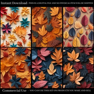Autumn Leaves Papercraft Inspired Seamless Patterns Bundle, 400 DPI ...