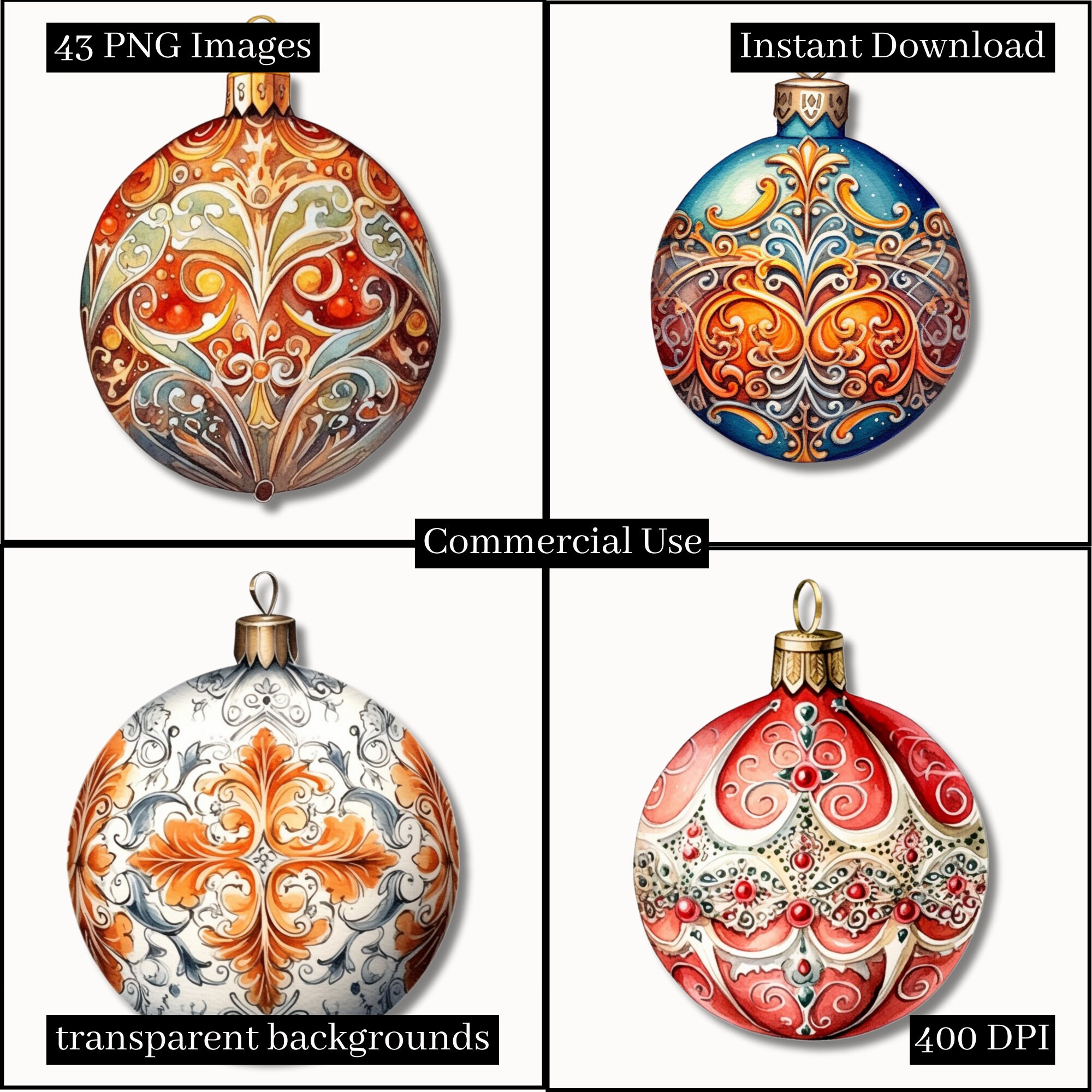 Christmas Ornaments Clipart Collection PNG Graphics, Invitations ...