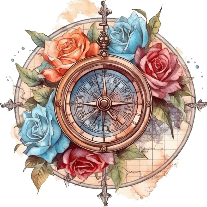 Rose Compass Clipart Bundle High-quality PNG Files - Etsy