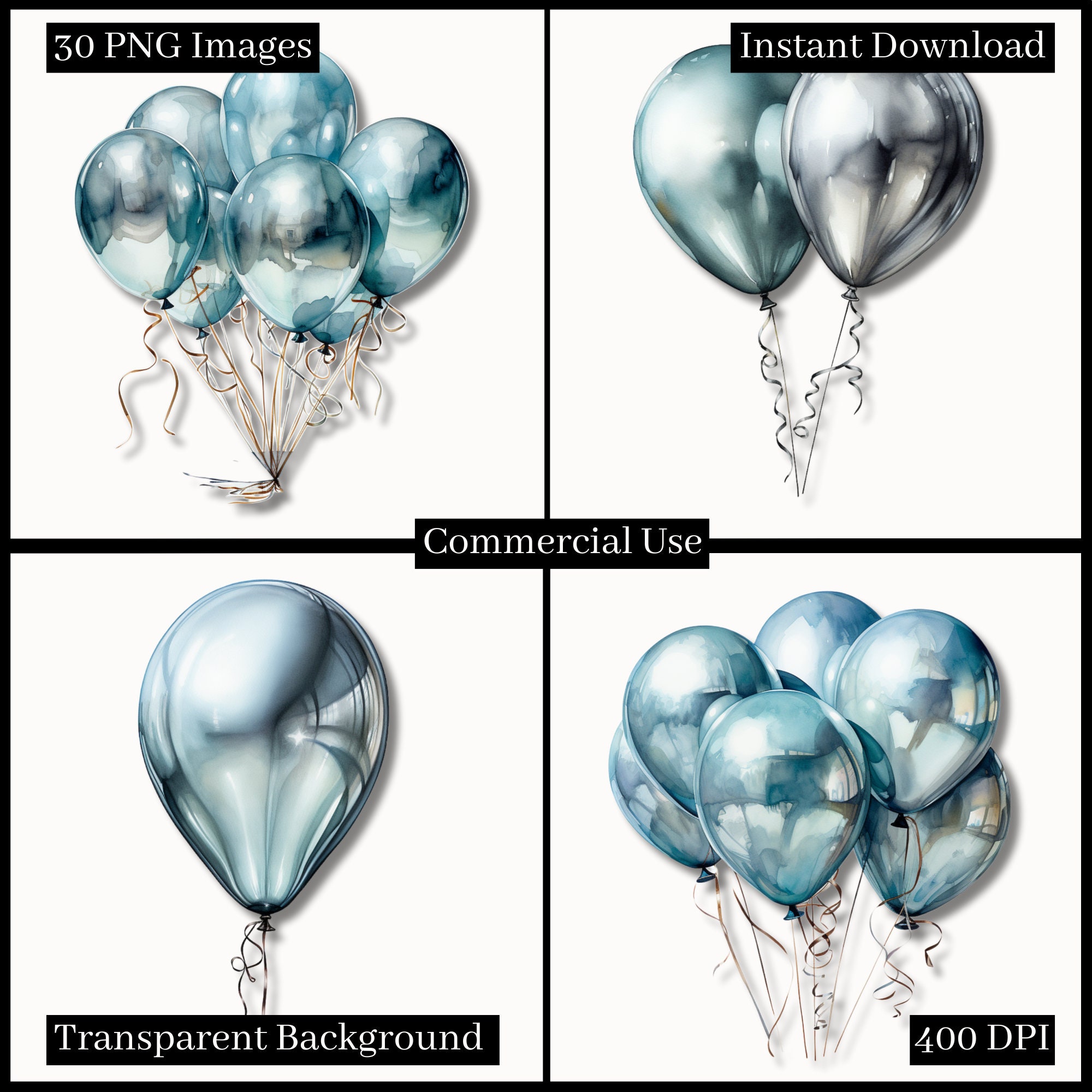 Silver Balloon PNG Clipart Bundle for Personal & Commercial - Etsy