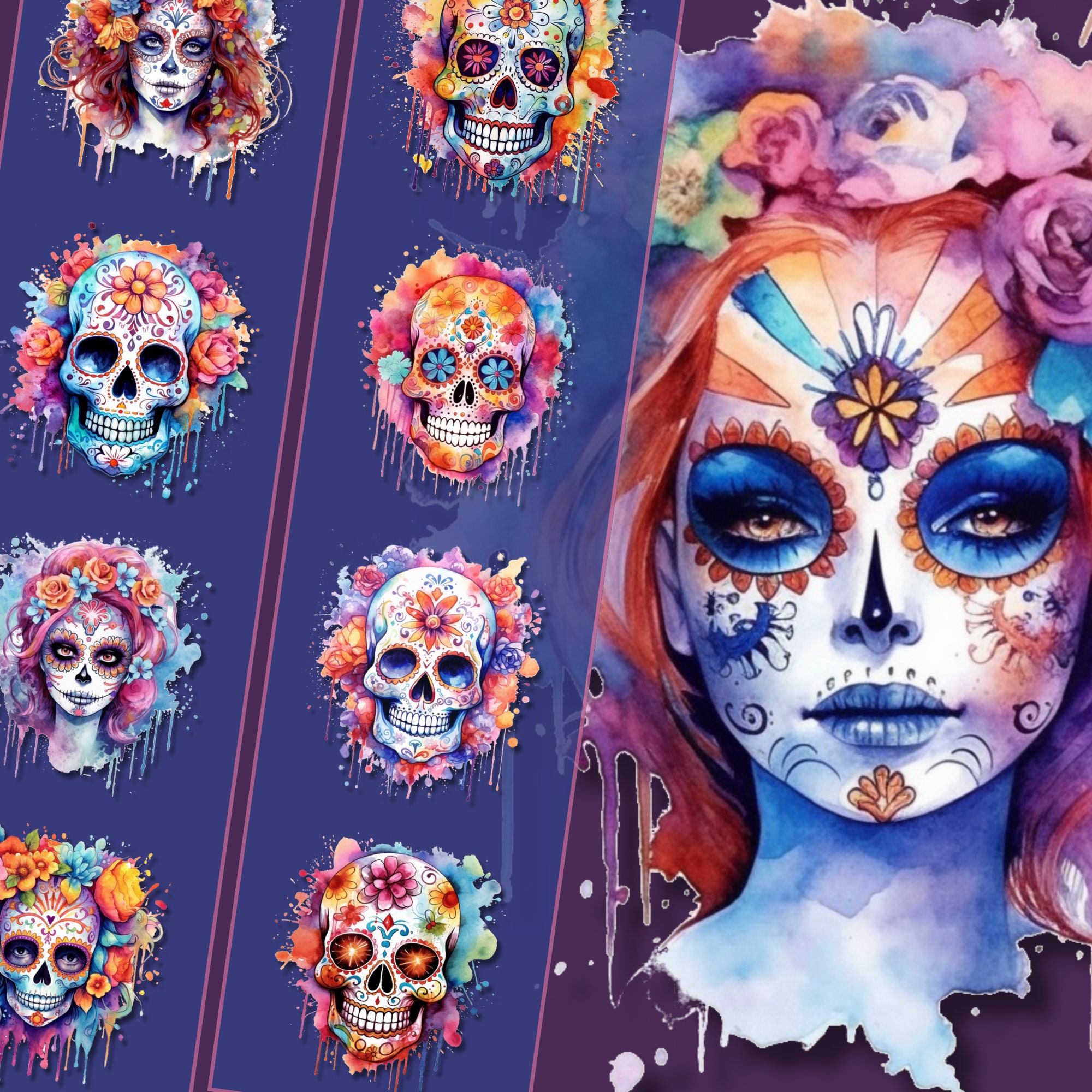 Sugar Skulls Clipart Bundle High-resolution PNG Files, Instant Download ...