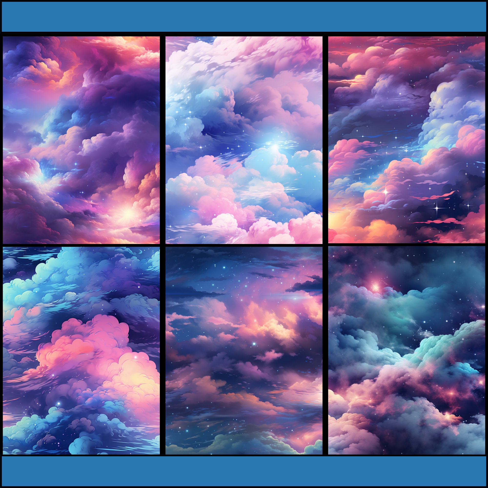 Cotton Candy Galaxy Clouds Seamless Patterns Bundle, Ethereal 400 DPI ...