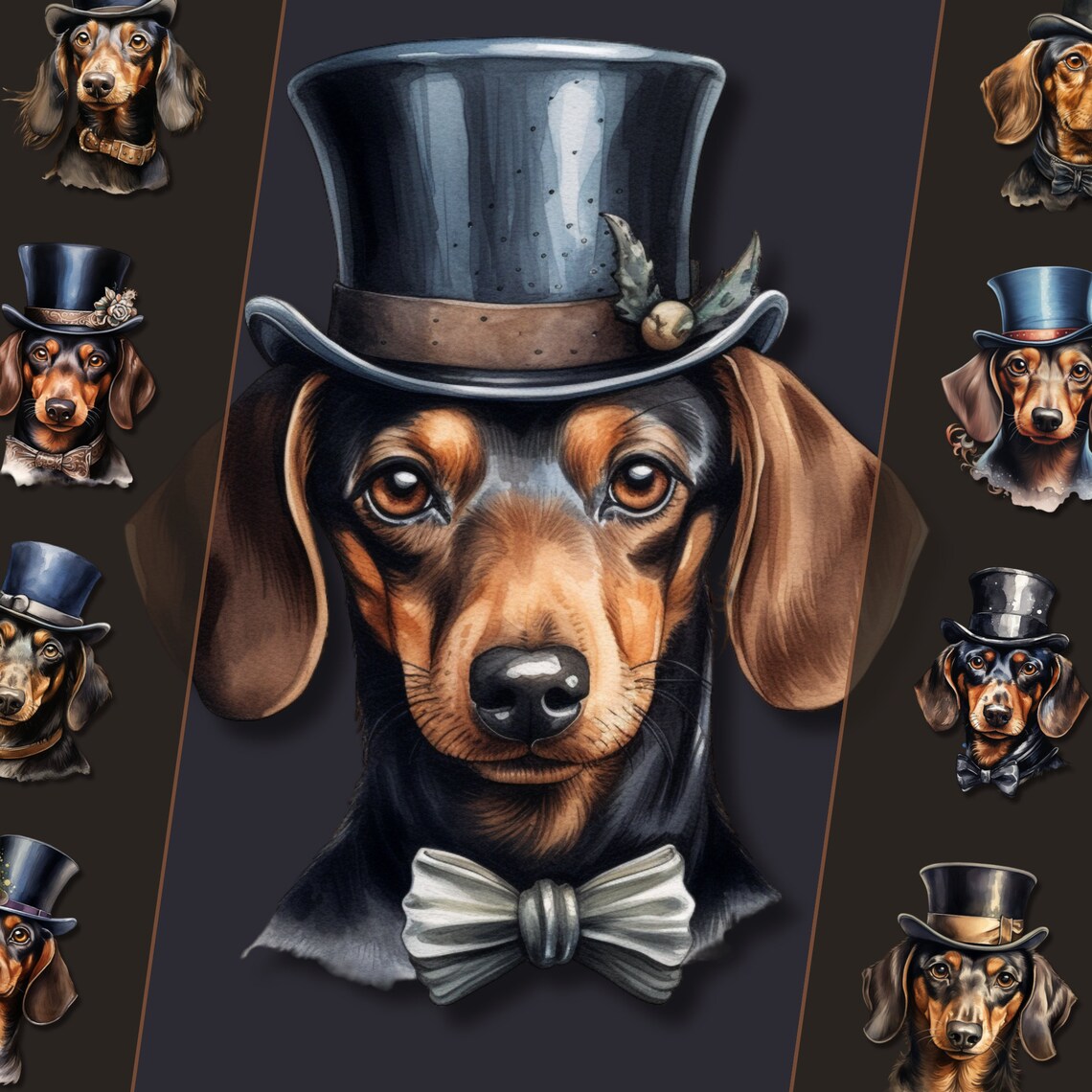 Dapper Dachshund Clipart Bundle PNG Format Artistic - Etsy