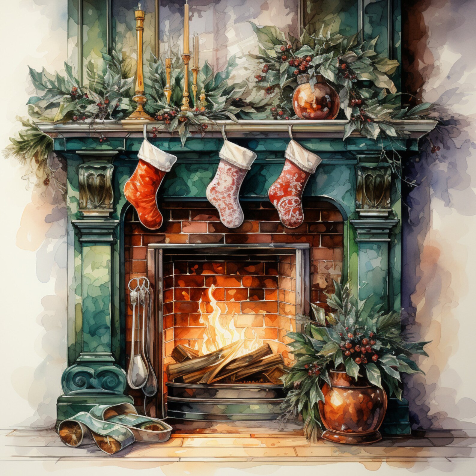 Christmas Fireplace Clipart Bundle PNG Files White - Etsy