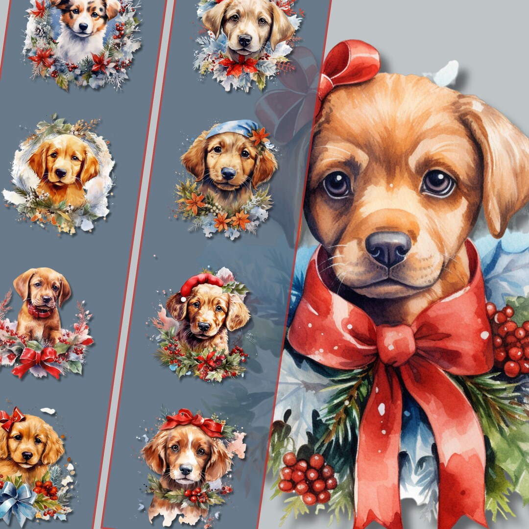 Christmas Puppy Clipart Bundle High-resolution PNG Files, Instant ...